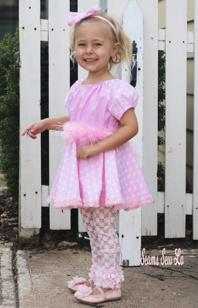 Minnie Mouse dress sewing pattern in pink and white polka dots - Seams ...